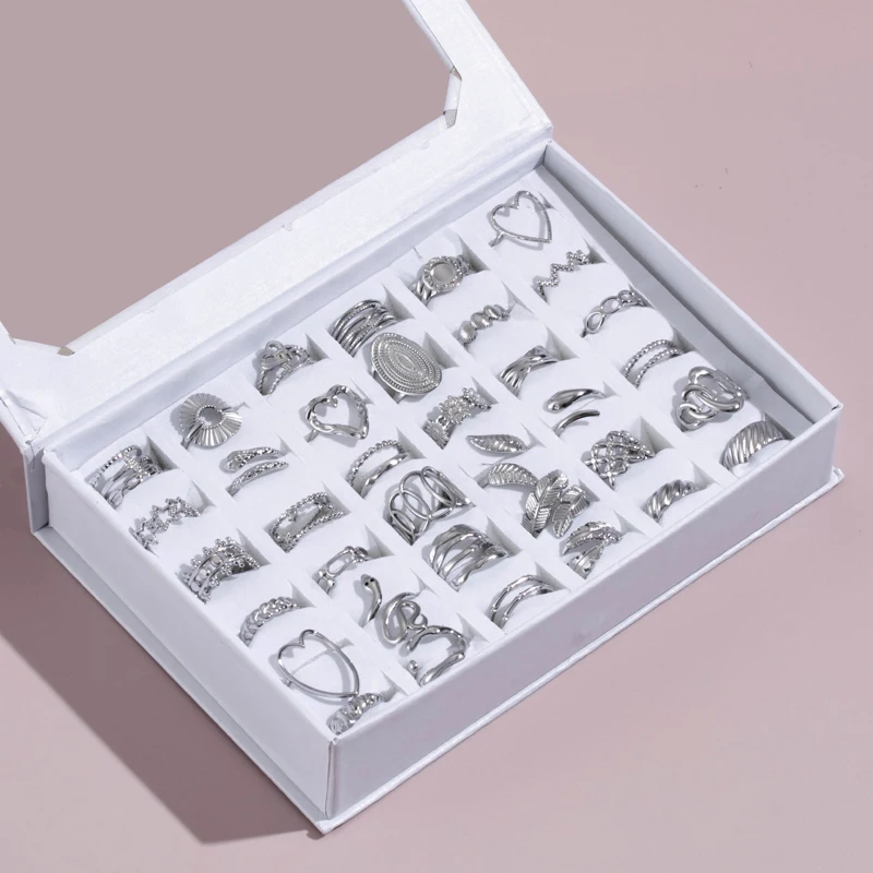 Custom White & Gold Silver Stainless Steel Rings Cute Heart Snake Leaf ...