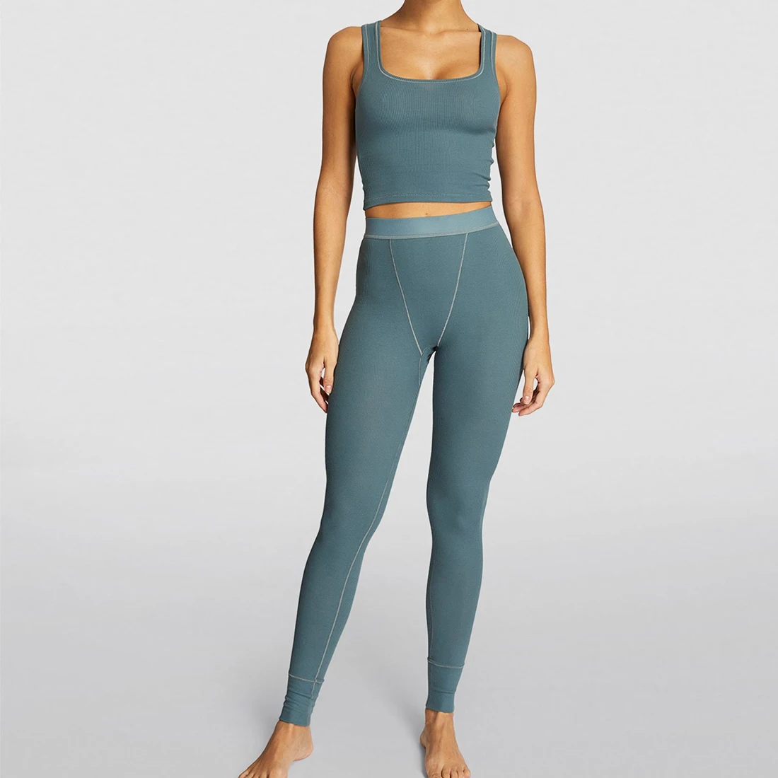 Two Piece Set Women Clothing Custom Lounge Wear Comfy Cotton Ribbed ...