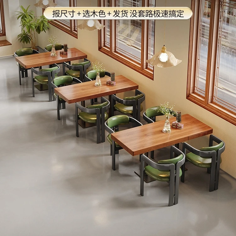 Solid Wood Dining Table with Drawers Fast Food Restaurant Long Tables ...
