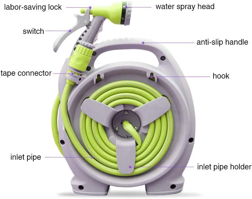 Mini Portable Garden Hose Reel Cart with Water Spray Gun
