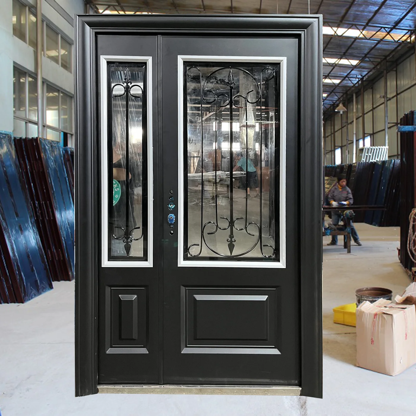 Alibaba.com: TECHTOP Steel Unequal Double Security Doors with Window ...