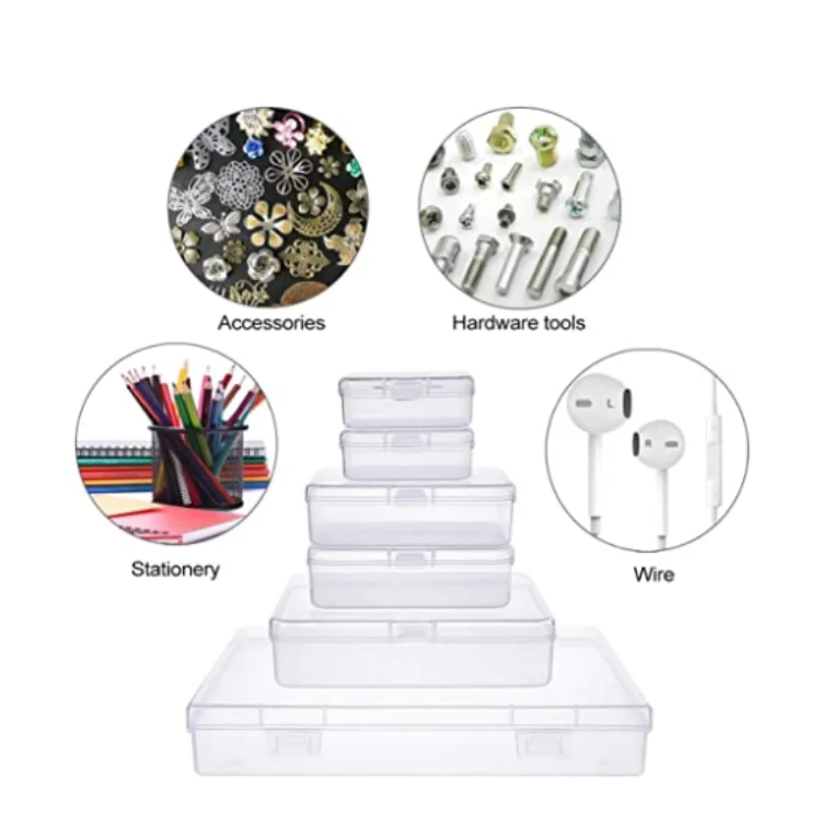 Rectangular Mini Clear Plastic Storage Box With Hinged Lid ...