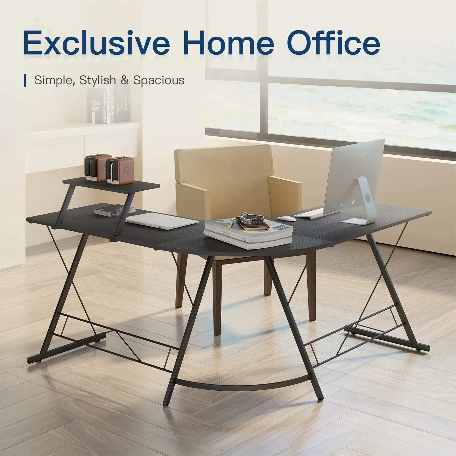 Simple Computer Table Steel Wood Structure Office Executive L Shaped ...