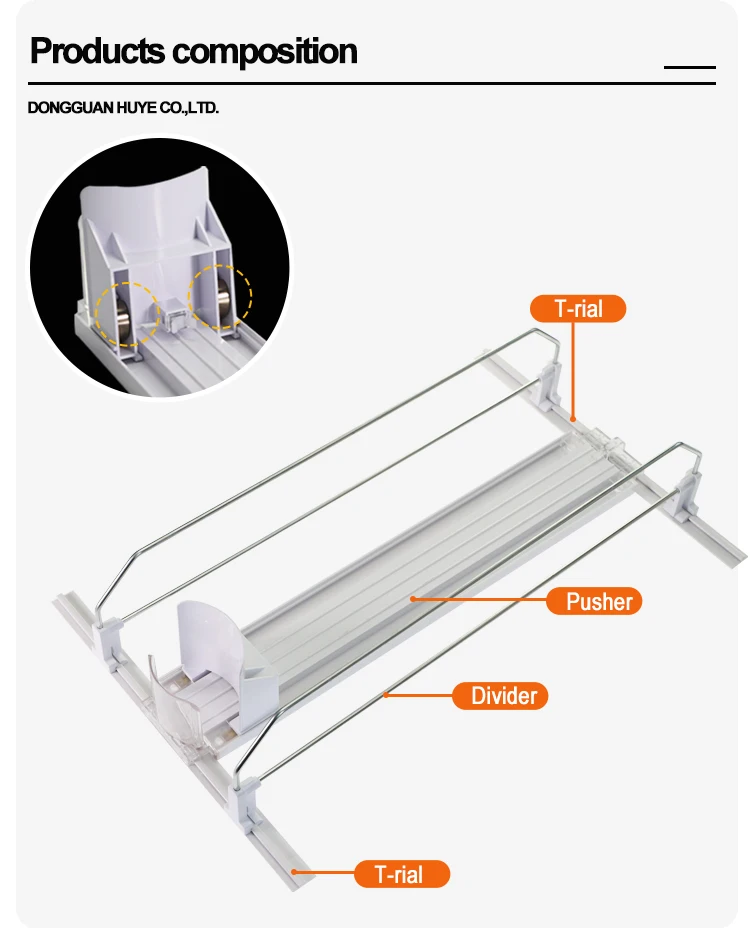 Wholesale Grocery Store Spring Loaded Shelf Pusher Tray System