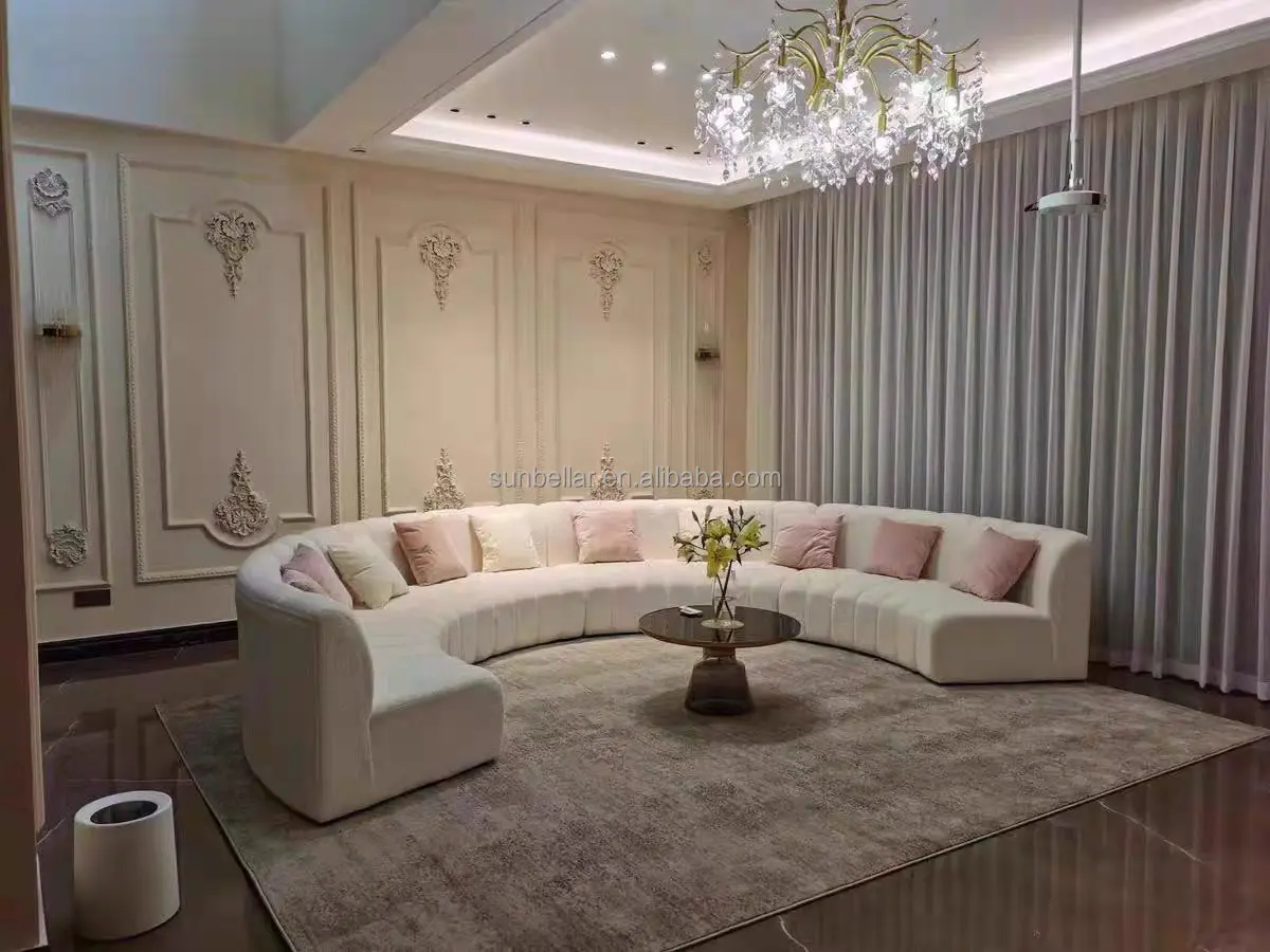 Minimalist Pure White Fabric Half Moon Shape Sofa Set