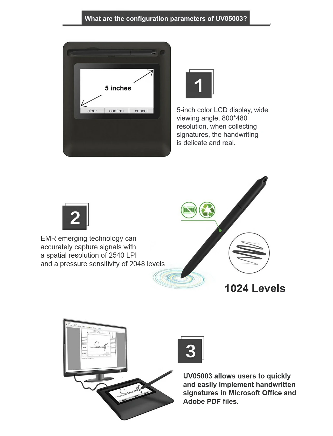 Digital 5 Inch Smart High Efficiency Signature Pad 800*480 Resolution ...