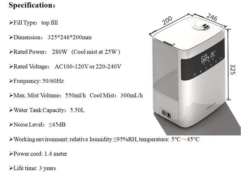 Honorsta Oem/odm Hybrid Humidifier Home Appliance Ultrasonic Humidifier ...