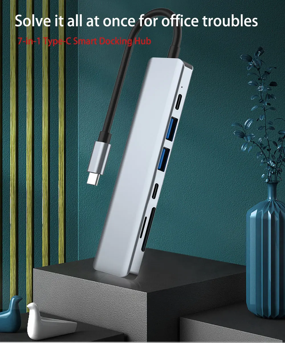 7 In 1 Type C Usb Hub Docking Station With 4k 30hz Splitter Hdmi 87w Pd ...