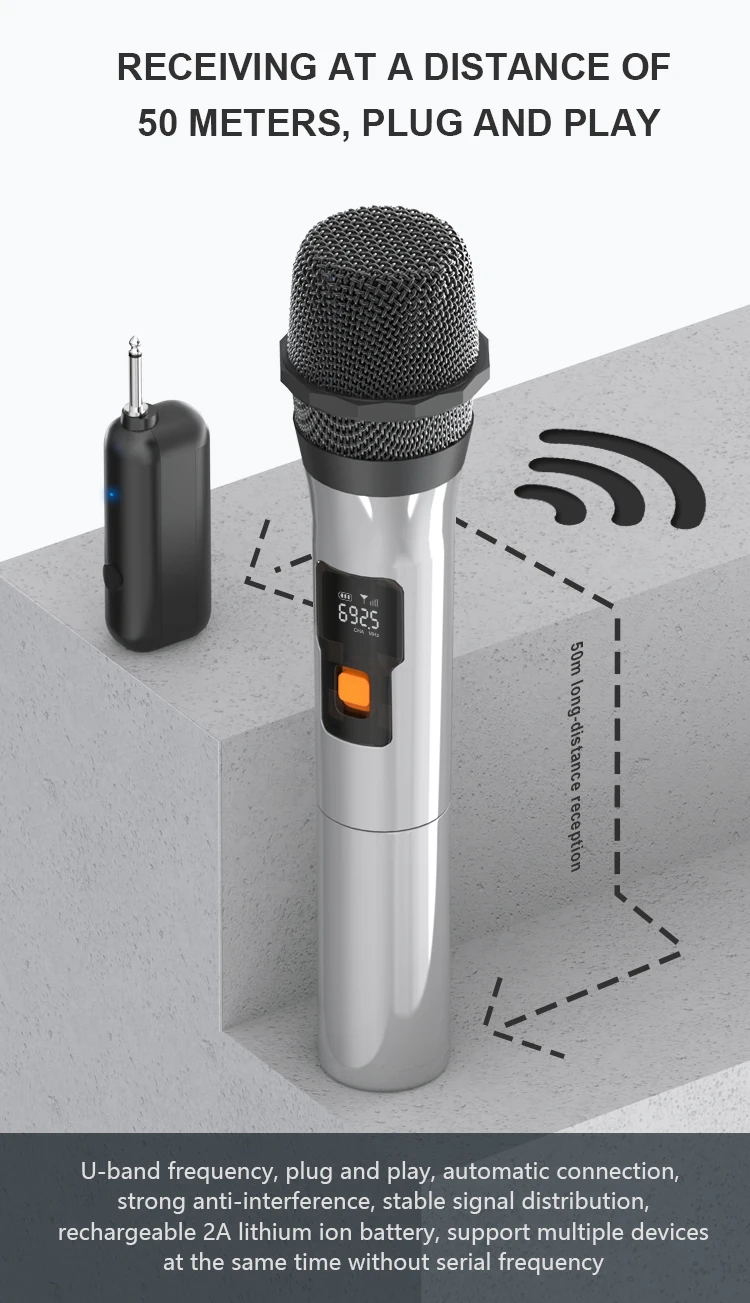 50 Meters Distance For Teachers Uhf Wireless Microphone Handheld ...