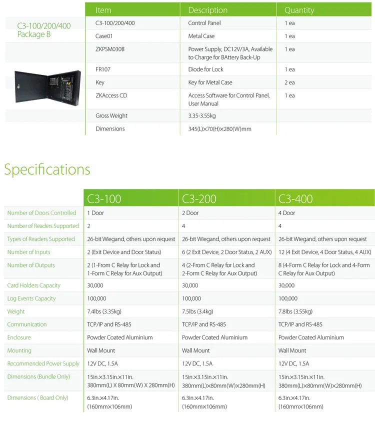 Zk C3-100 C3-200 C3-400 Ip-based 1 2 4 Door Access Control Panel Access ...