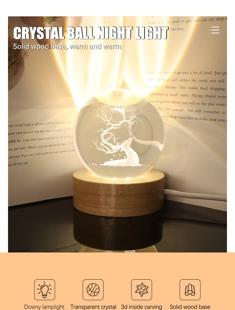 3d Crystal Ball Table Lamp Usb Led Night Light Home Decor Gift - Buy ...
