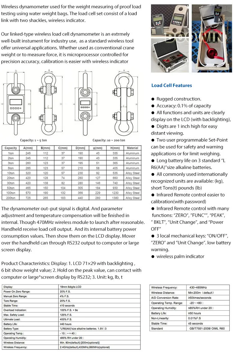 Hot Sale 50 Ton Crane Load Cell Indicator Load Cell Test Wireless Load ...