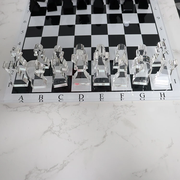 Clear Acrylic Chess Set Board With Chessboard and Chess Checkers Pieces ...