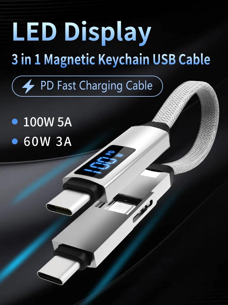 60W 100W PD Fast Charging Cable - Mini Keychain Magnetic USB