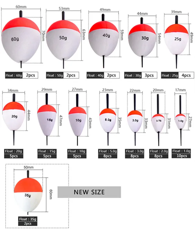 Custom Inshore Sea Ocean Boat Eps 0.5g-60g Oval Foam Fishing Bobbers ...