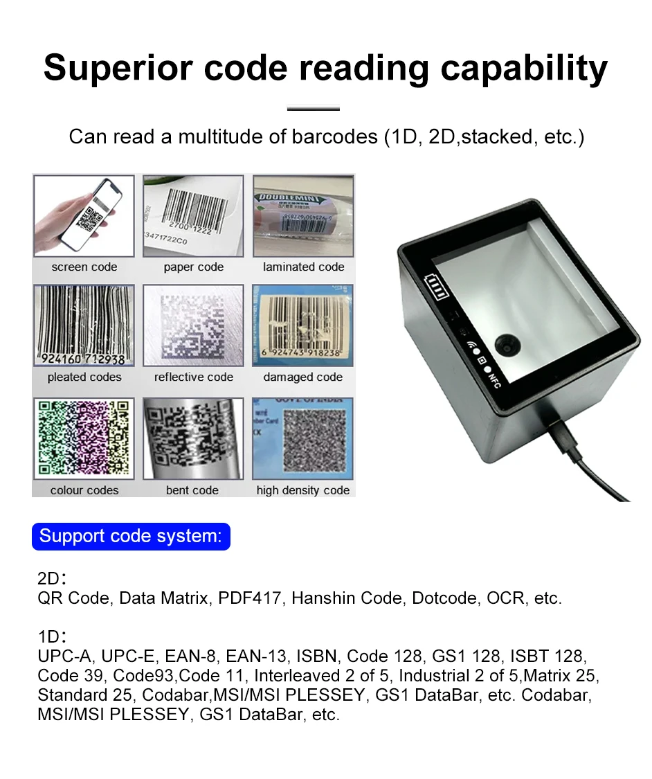 OCR NFC Card Readers Rfid Barcode Scanner Barcode Readers 2d Barcode ...