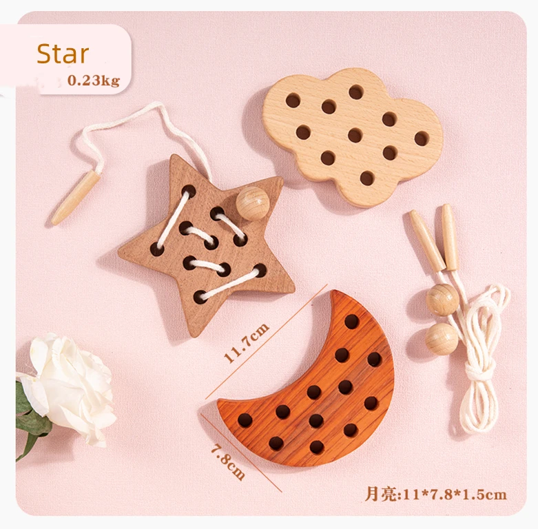 Wooden Threading Toy Shaped Lacing Montessori Educational Toys For Kids ...