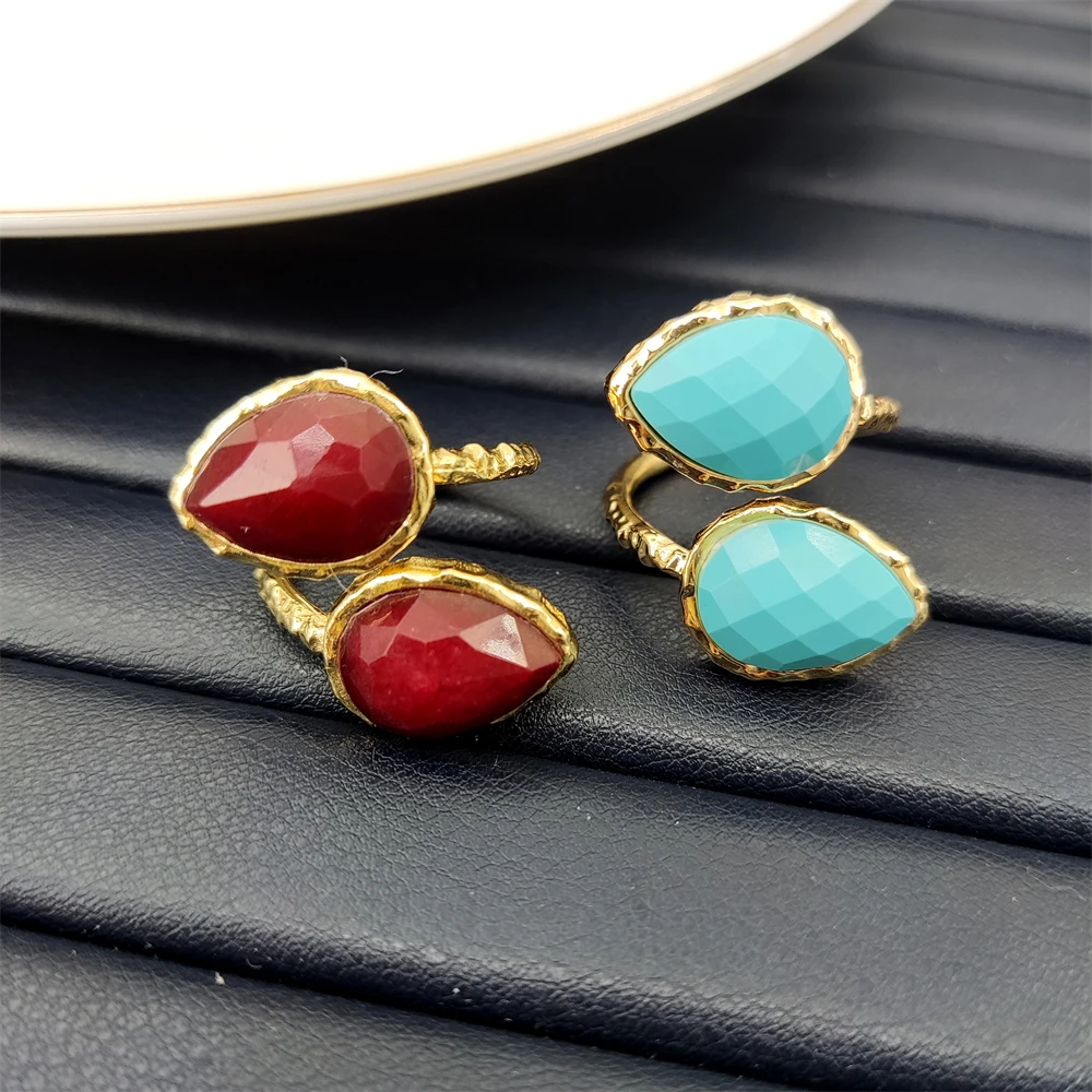 Beautiful Natural Gemstone Ring Jewelry Red Jade Blue Turquoise Crystal ...