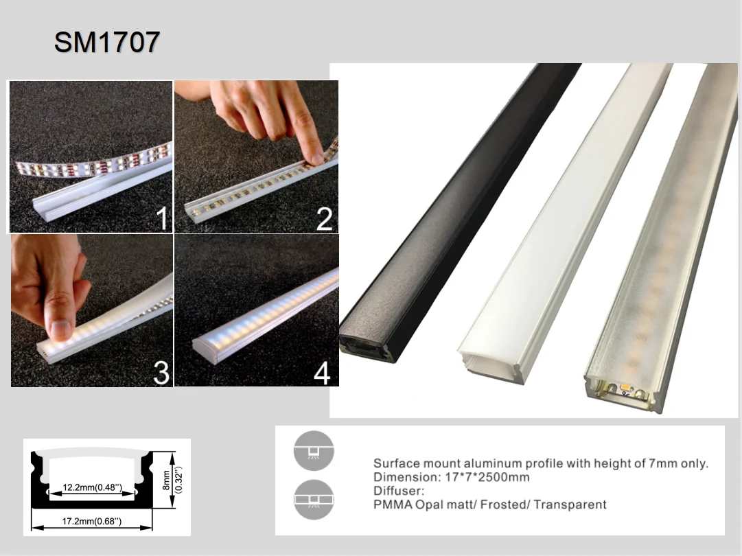 17mm Surface Mounted and Recessed Led Aluminium Profile for Smart Led ...