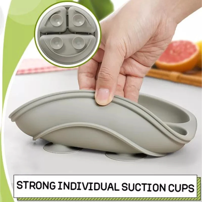 Mu New Design Bpa Free Silicone Suction Plate Bowl Spoon Baby Stay Put ...