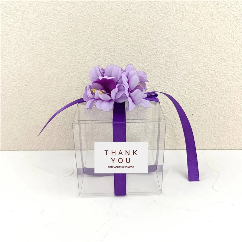 Transparent Clear Frosted Candy Box With Artificial Flower Ribbon ...