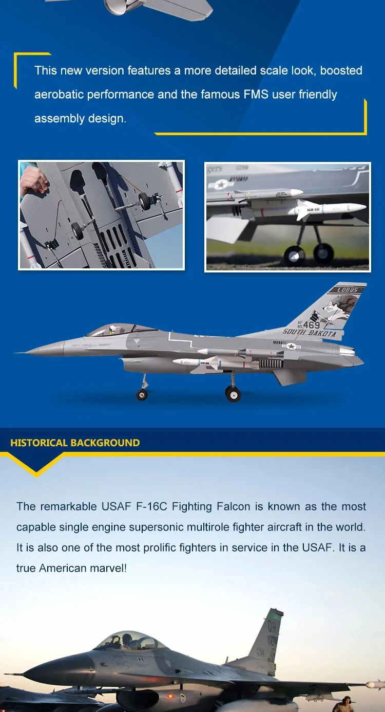 FMS 70mm EDF F-16C Fighting Falcon PNP High Speed RC Fighter Jet