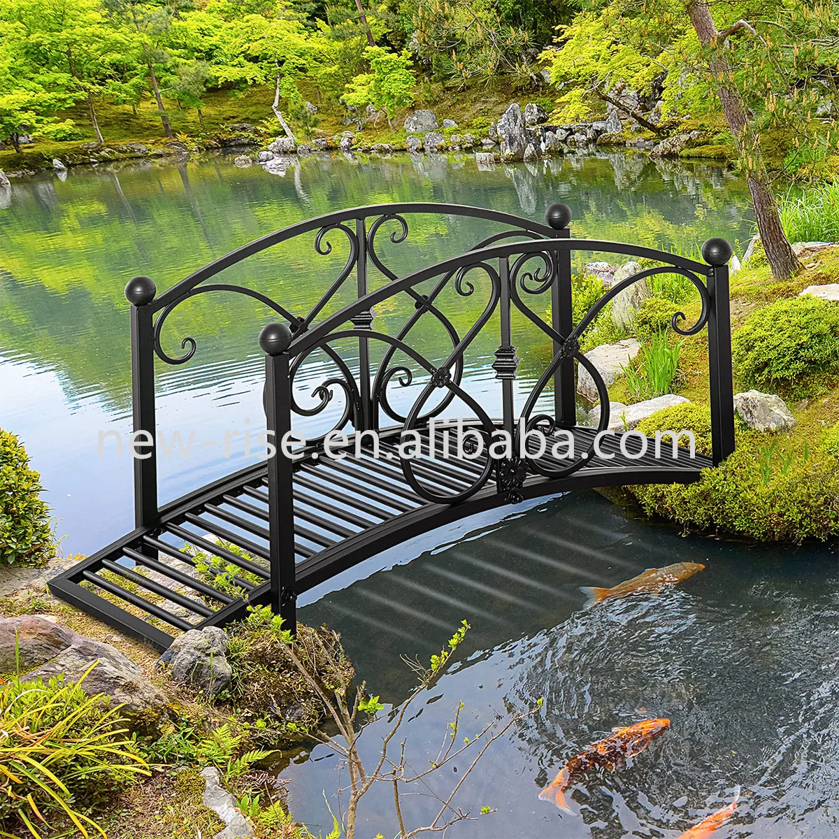 Garden Bridge Classic Metal Garden Bridge with Safety Railings