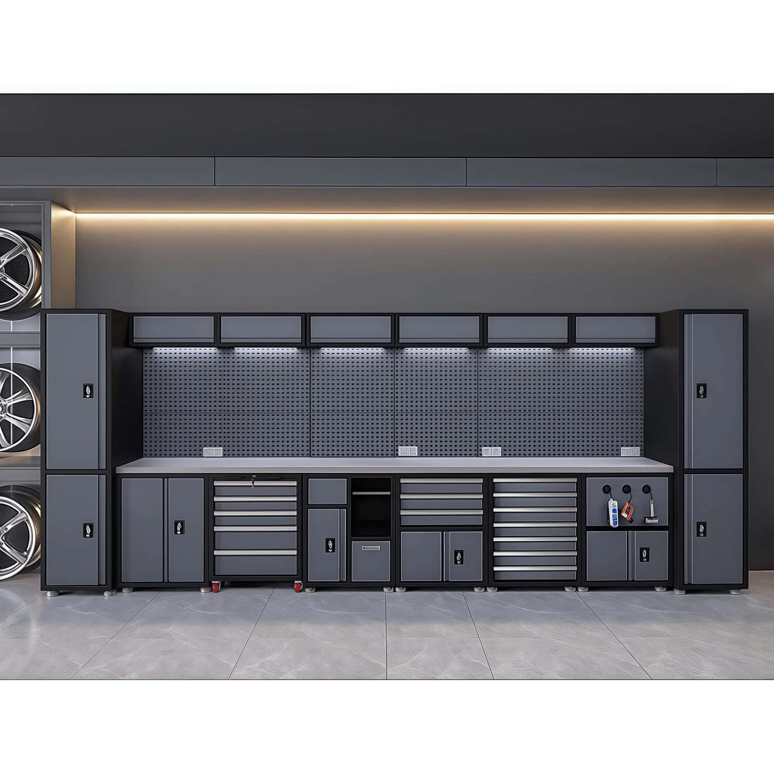 Customizable Modular Heavy-Duty Steel Garage Workstation with Tool ...