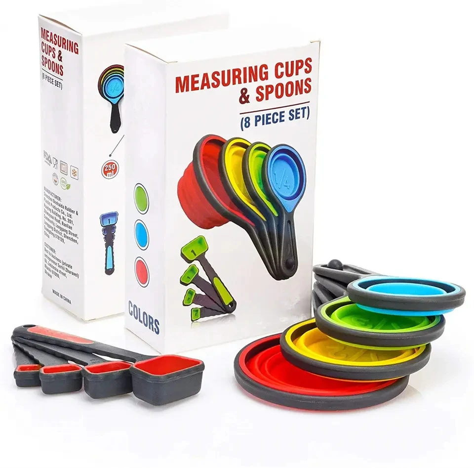 8 Pack Collapsible Silicone Measuring Cups And Spoons Set - Buy 8 Pack ...