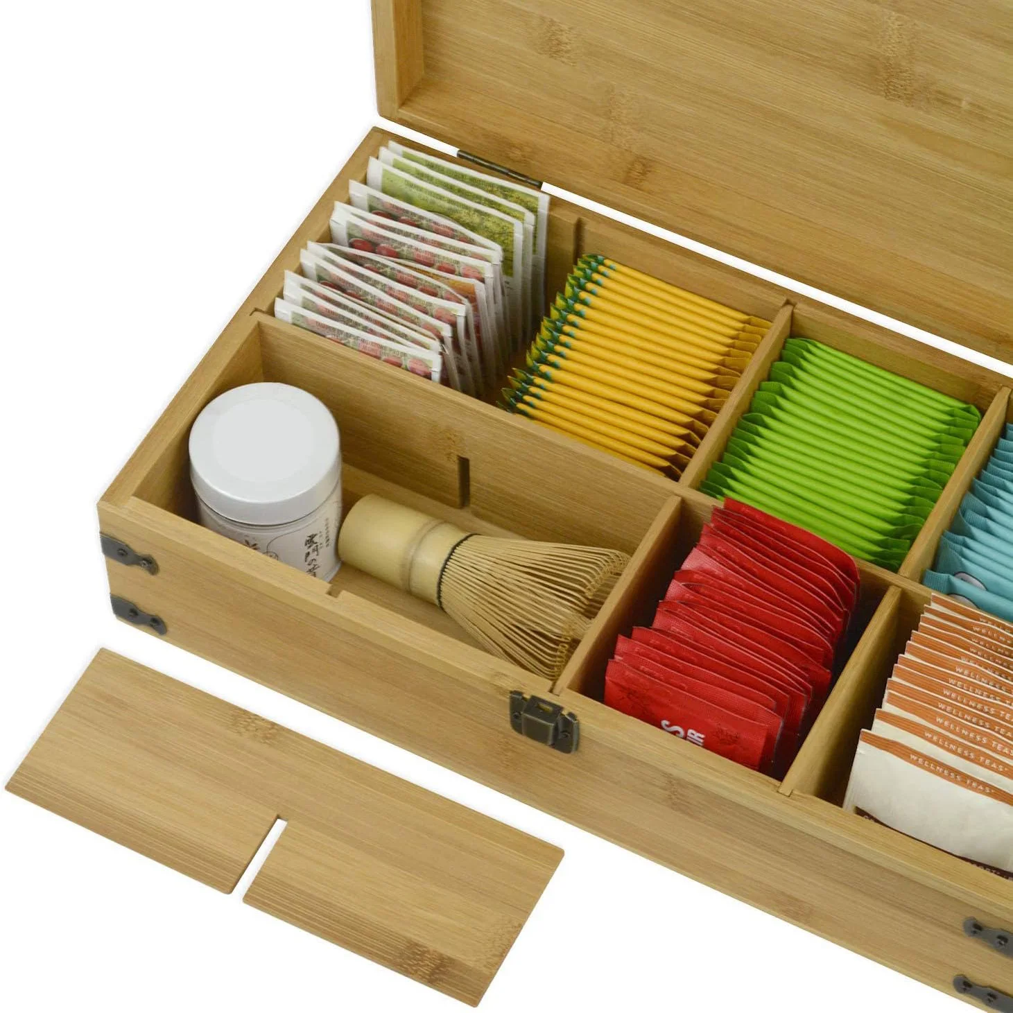 Large Wooden Tea Storage Box Bamboo Storage Box Adjustable Shelf 100% ...