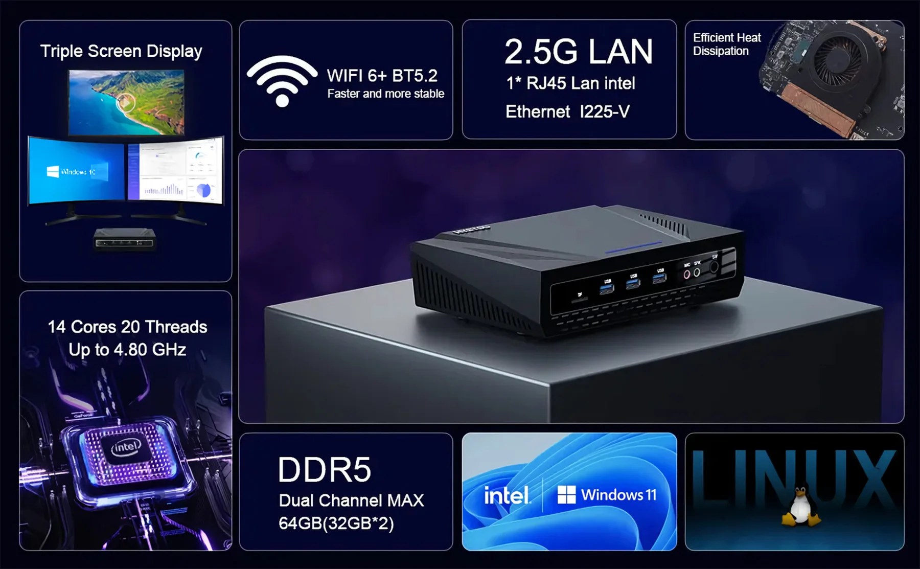 Hystou Micro Gamer Pc 12th Gen Intel Ddr5 Max 64gb Hd-mi Dp Type-c ...