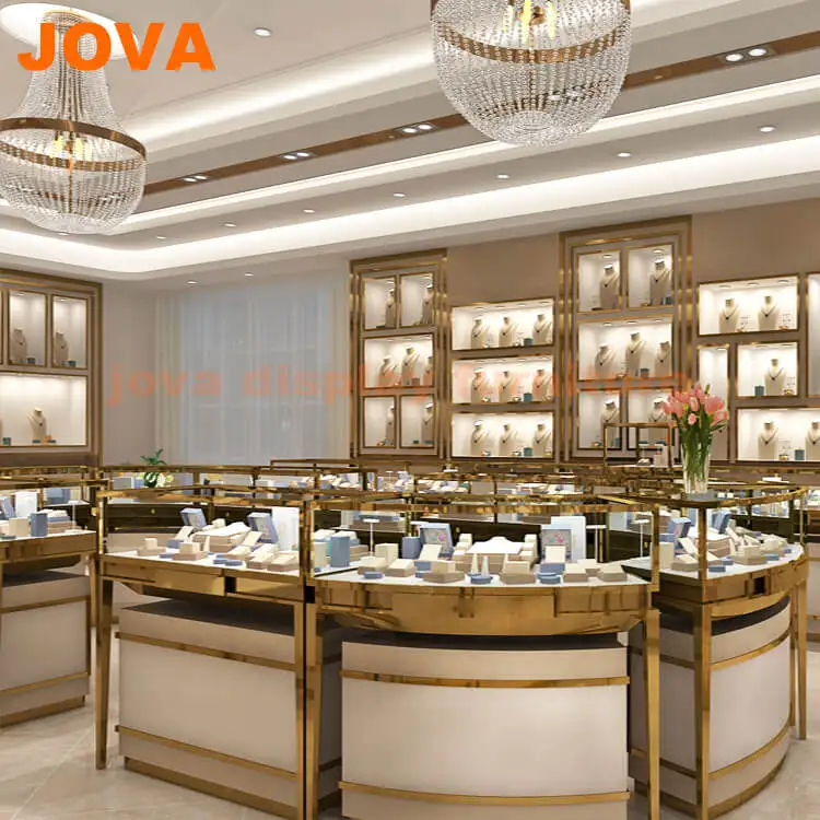 Luxury Jewelry Shop Design - Elegant Gold Display Counters