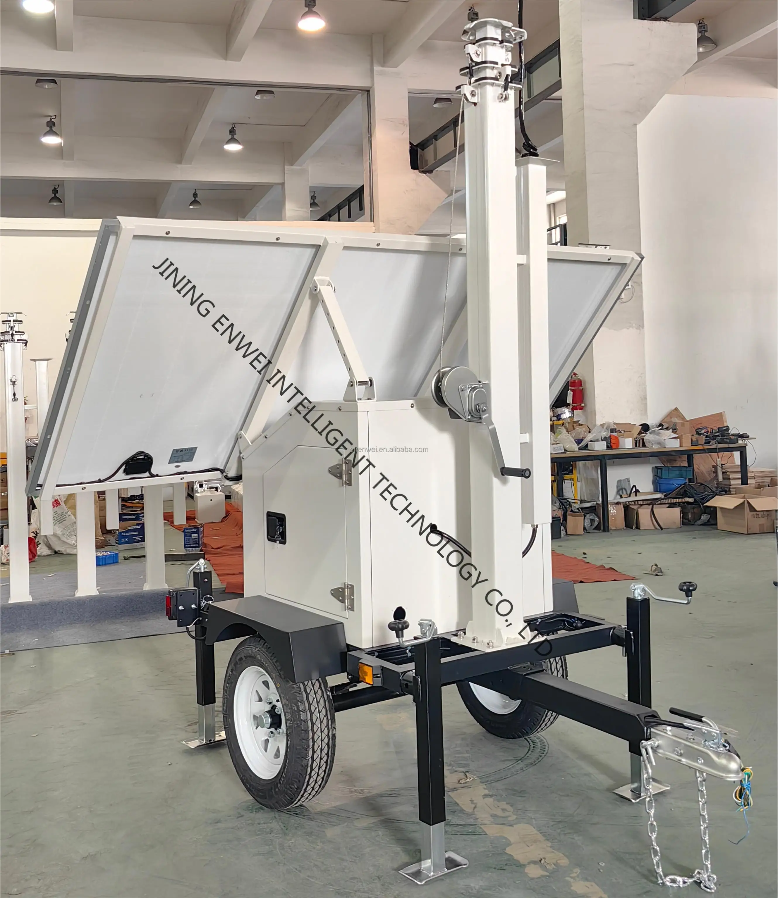 Security Light Tower Hybrid Solar Surveillance Trailer With 6m Mast 3 ...
