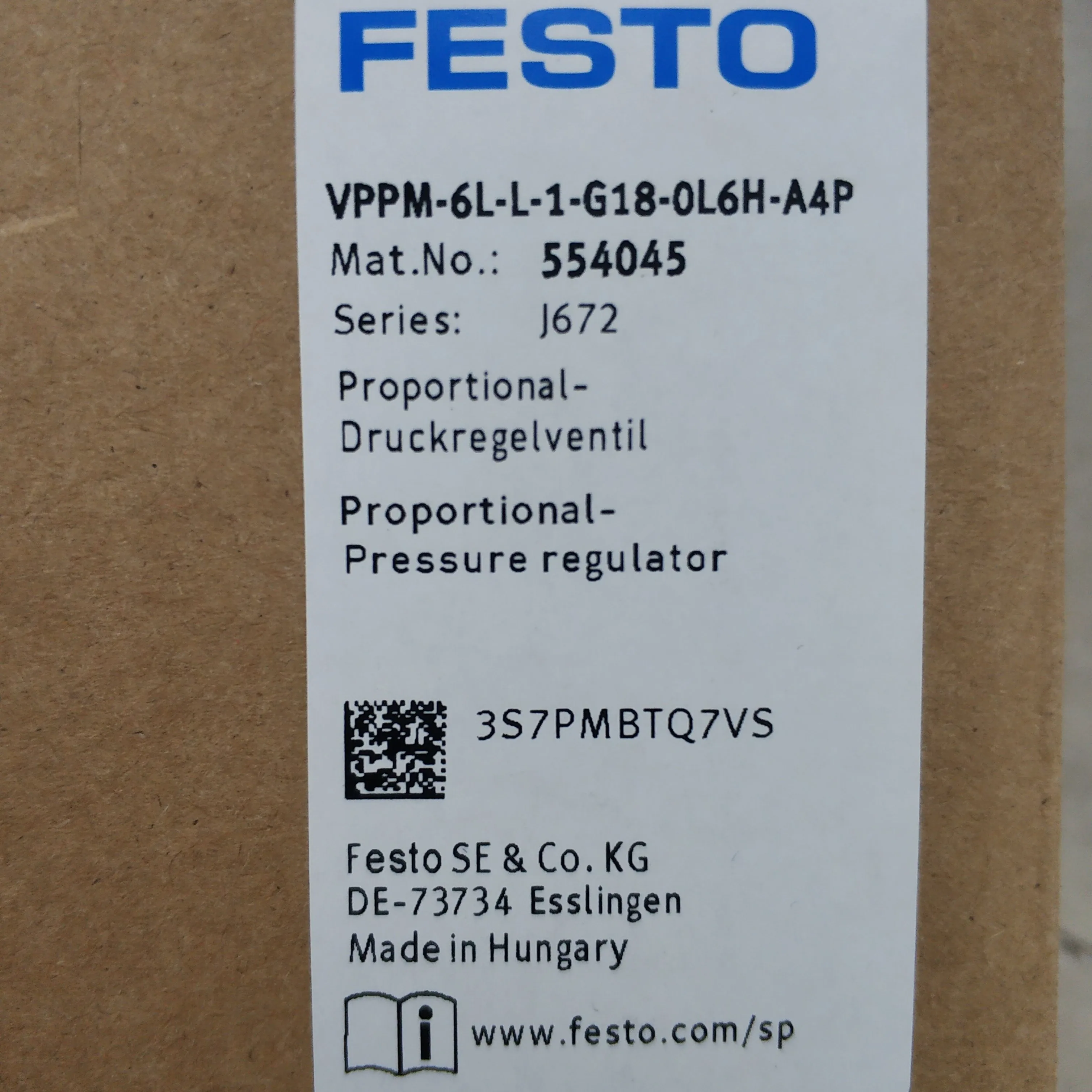 Festos Proportional Pressure Regulator Pneumatic Valve Vppm-6l-l-1-g18 ...