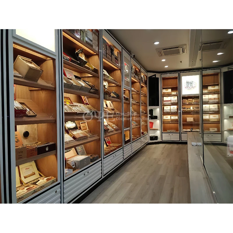 Custom Luxury Cigar Humidor Cabinet Cedar Shelf Drawer Glass Doors ...