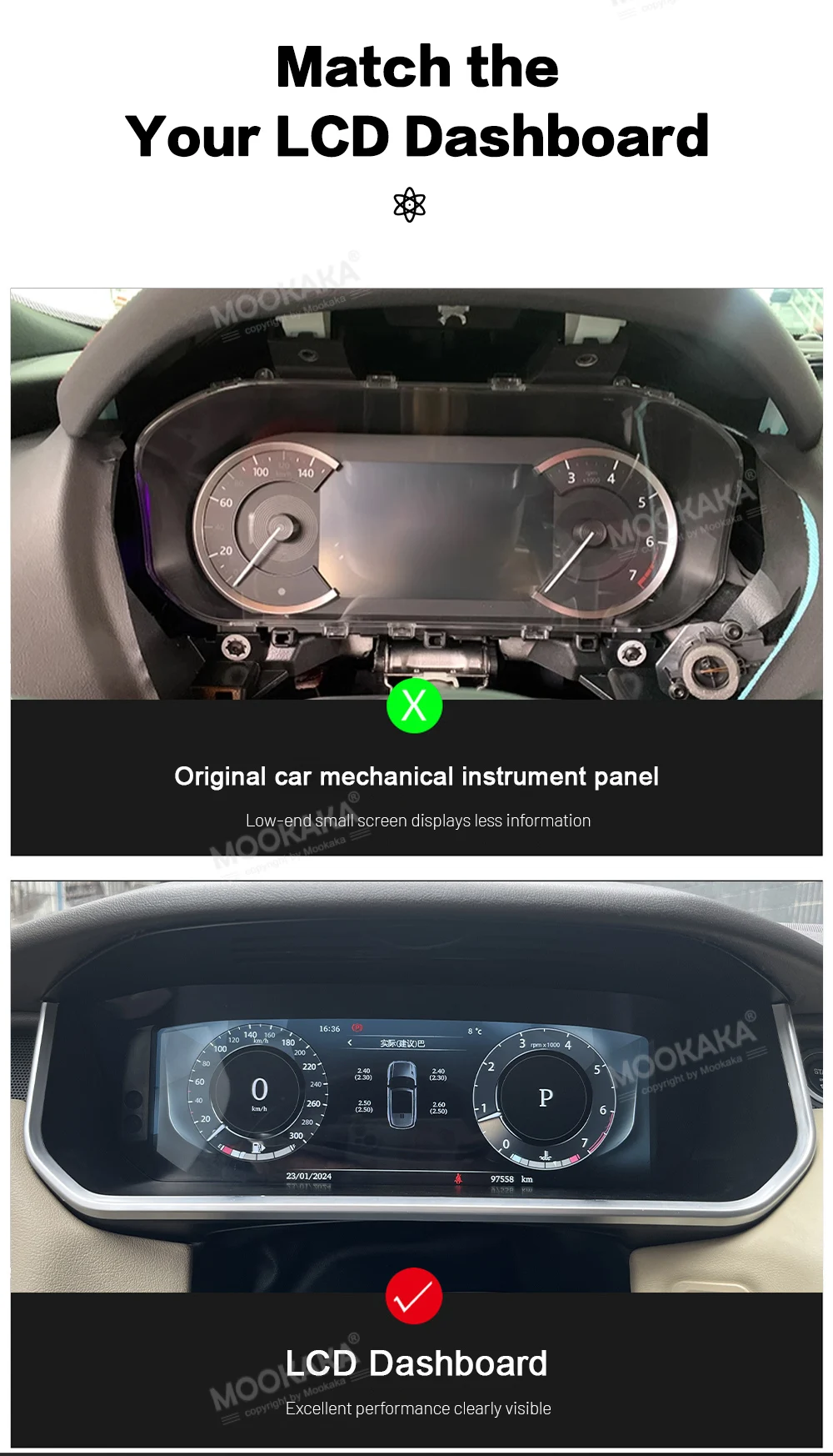 Mookaka 12.3'' LCD Car Dashboard for Range Rover L405/L494