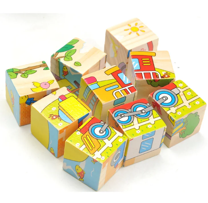 Shape Cube Block Wooden Toy Animal Puzzle Building Blocks Wooden Toys ...