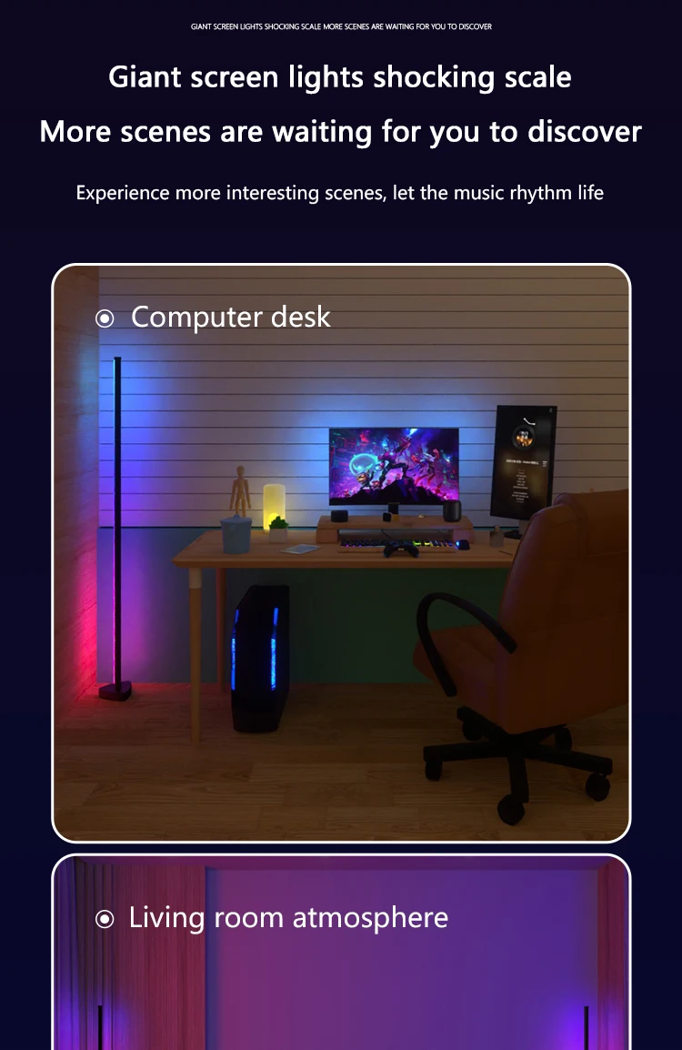 Factory Price IR APP Smart Control RGBIC RGB Led Standing Corner Floor Lamp Living Room LED ...