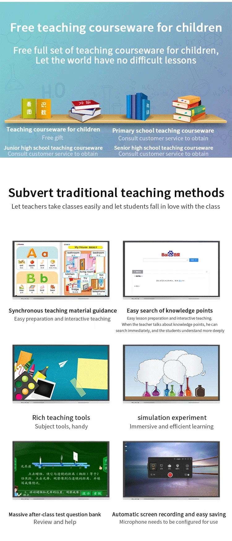 School Classroom Teaching 65 75 86 100 110 Inch Touchscreen Smart Board ...