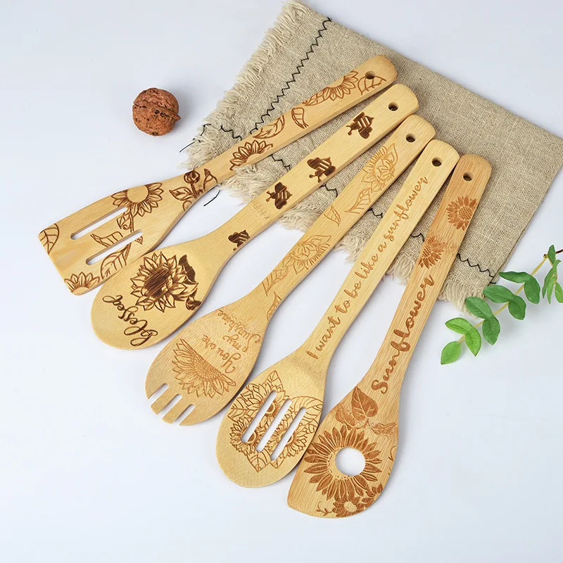 Customized Logo Laser Engraved Bamboo Spoons - Large Wooden Spoons