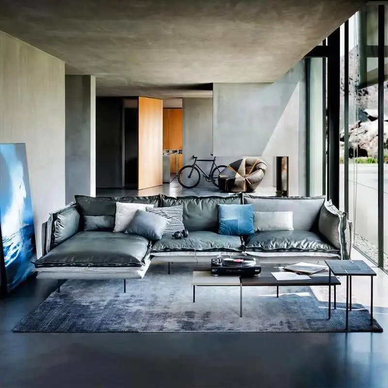 Modern Minimalist Industrial Style Fabric Low Sofas 3 Seat Leather ...