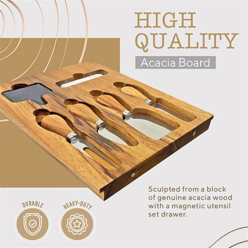 Multifunctional Thick Wooden Bamboo Cheese Cutting Board And Knife Set - Buy Cheese Board And ...