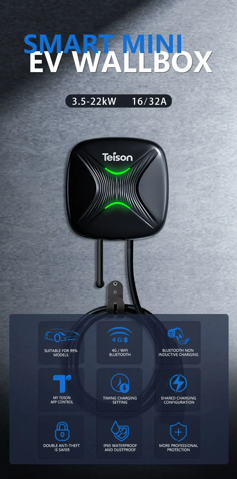 Teison 22kw Smart EV Wallbox with Mobile APP - Fast Charging