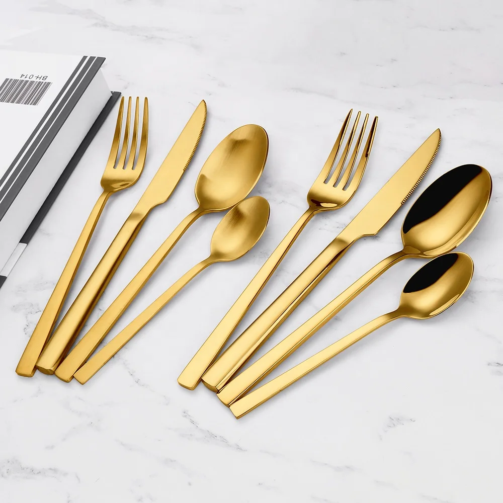 Matte Golden Spoon Stainless Steel Gold Flatware Spoon Fork And Knife ...