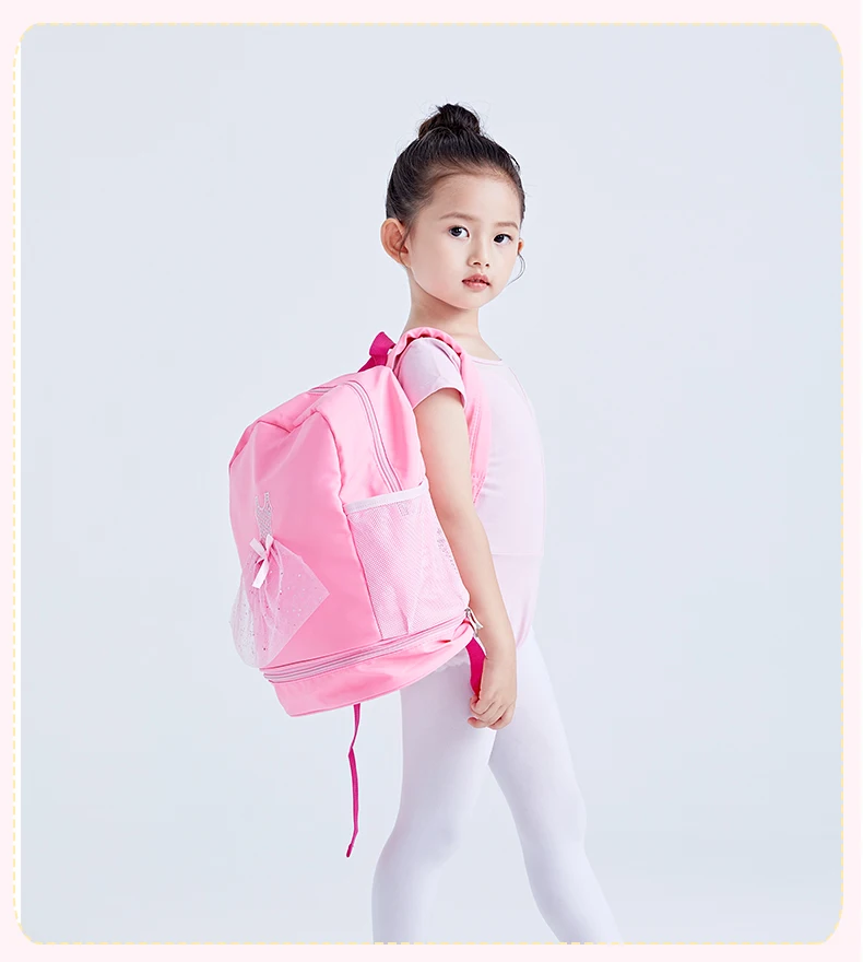 Girls Ballet Dancing Backpack - Pink Sequin Princess Embroidery