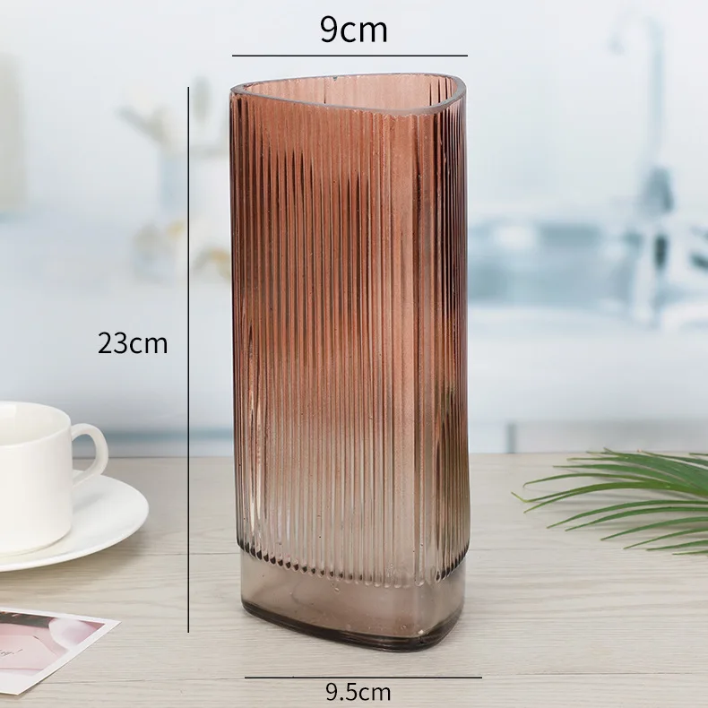 Creative Colorful European Triangle Vase Vertical Stripes Tall Glass ...