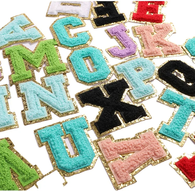 Wholesale Custom Packaging Alphabet Letter Embroidery Applique Golden ...
