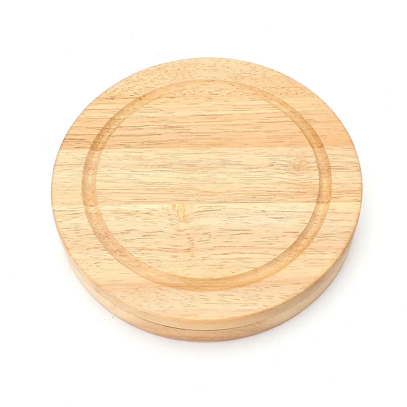 Mini Round Rubber Wood Circle Cheese Board Set With 3 Knives Snack ...