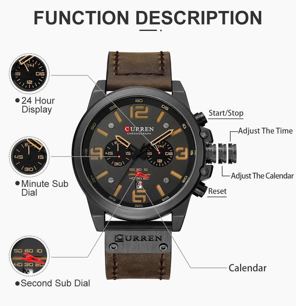 CURREN 8314 Watch - Luxury Waterproof Sport Wrist Chronograph