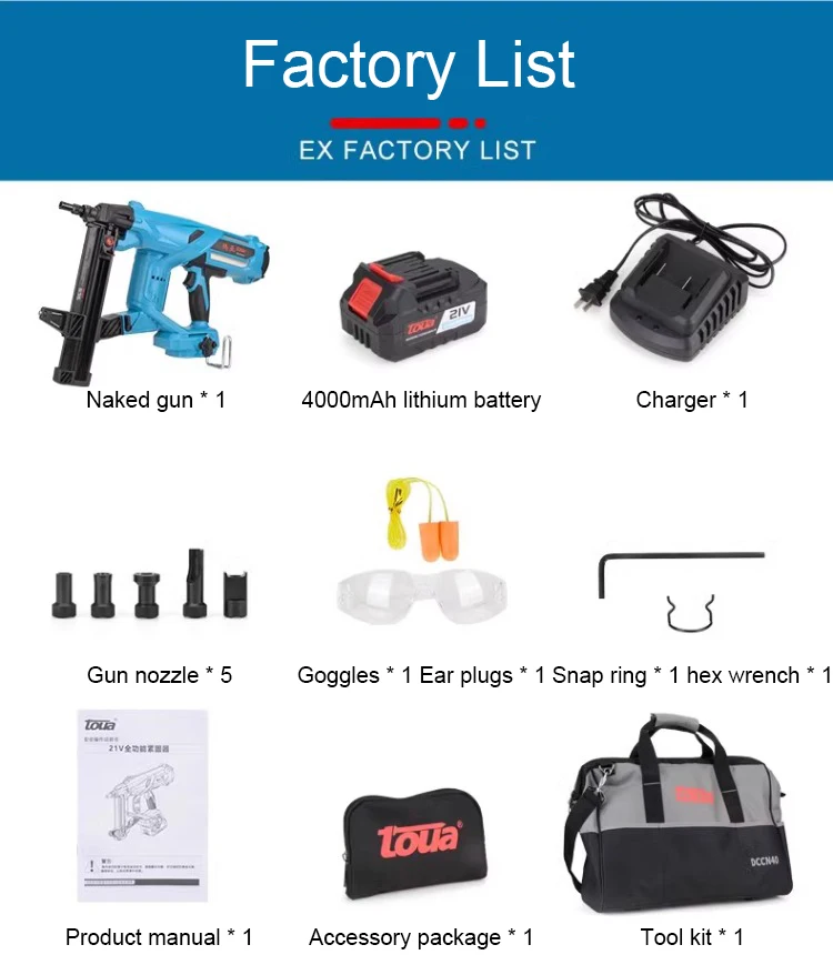 Toua Dccn40a Electric Rechargeable Nail Gun Automatic Fastening Concrete Pneumatic Staple - Buy ...